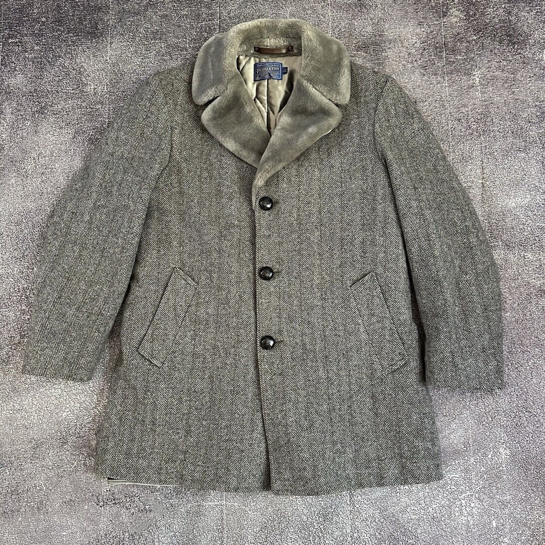 Men's Vintage 70s Pendleton USA Quilted Tweed Gray Herringbone Coat ...