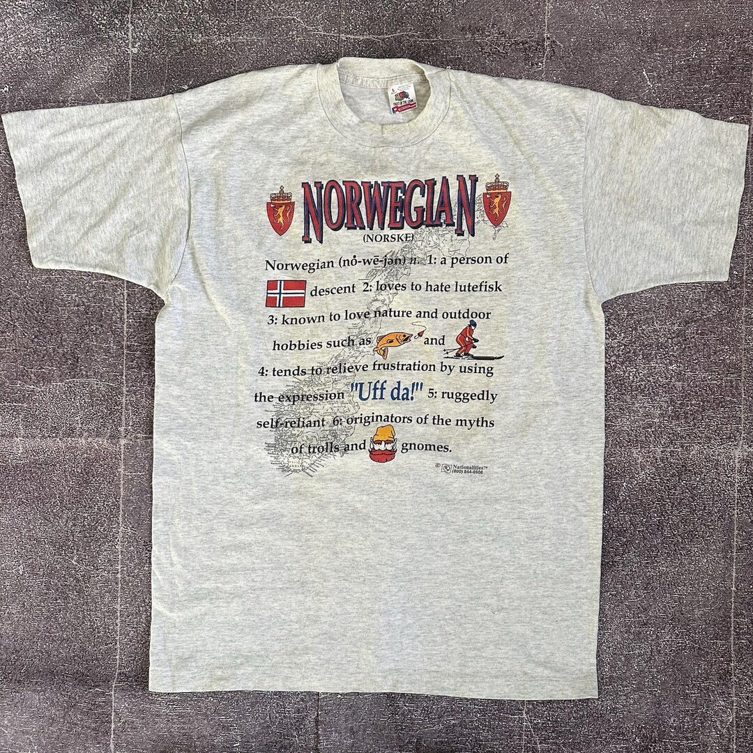 Men's Vintage 90's Norwegian Heather Gray Uff Da Heather Gray T Shirt ...