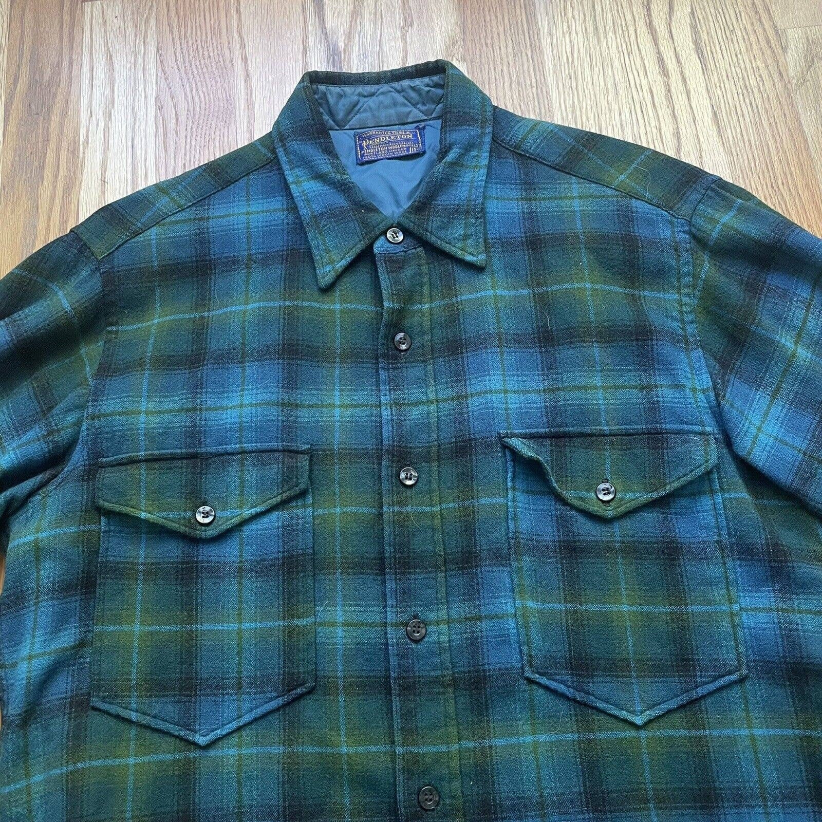 Men's Vintage 80's Pendleton USA Navy Blue Green Wool Button up Flannel Sz 15 M - Etsy