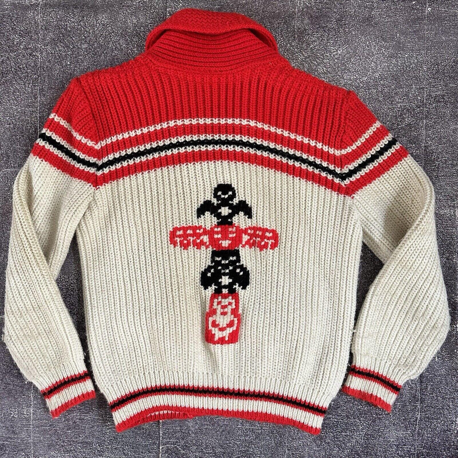 Men's Vintage 60's Knit Rite Canada Cowichan Knit Tribal Red Sweater ...