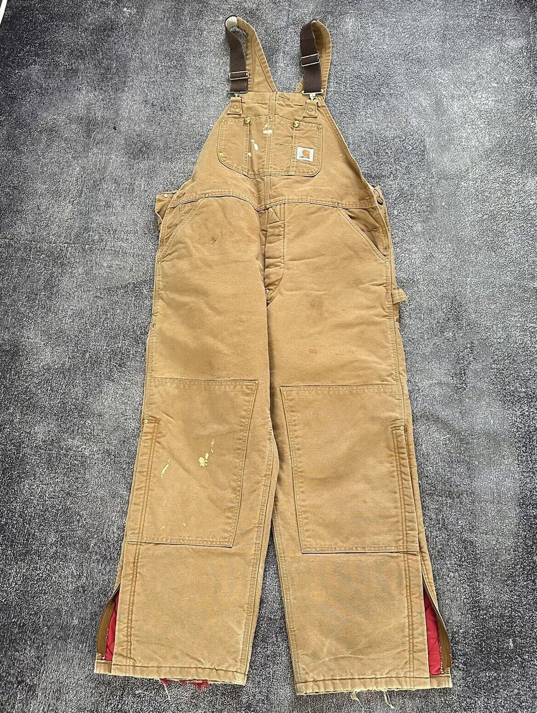 Men's Vintage Carhartt USA Double Front Knee Quilt Lined Bib Overalls ...