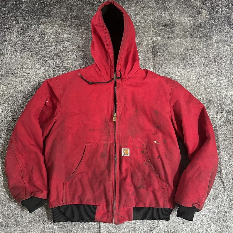 Men's Vintage Carhartt USA Cherry Red J140 Flannel Lined Firm Duck ...