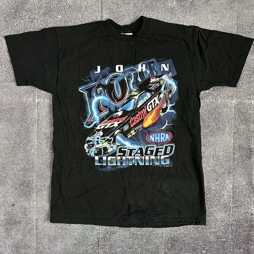 Men's Vintage 90's John Force NHRA Drag Racing Staged Lightning T Shirt ...