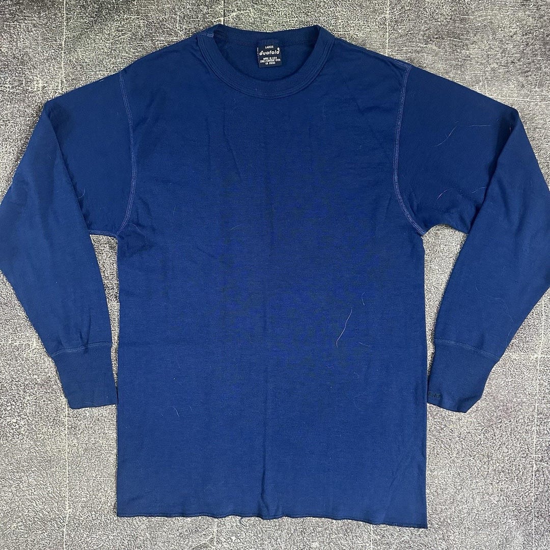 Men's Vintage 90's Duofold USA Navy Blue Long Sleeve Base Layer T Shirt ...