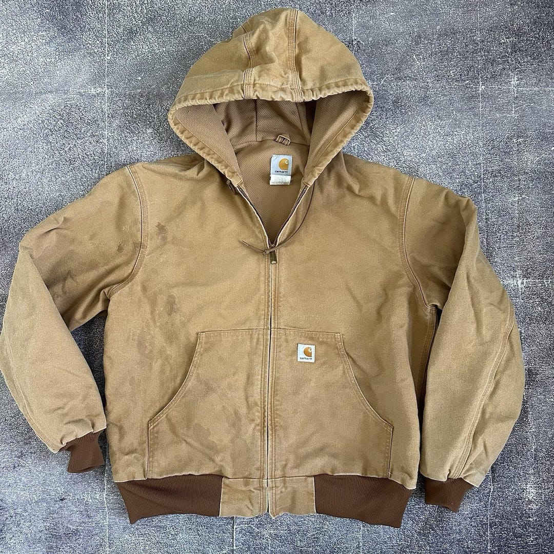 Men's Vintage Y2K Carhartt J131 Firm Duck Canvas Brown Thermal Lined ...