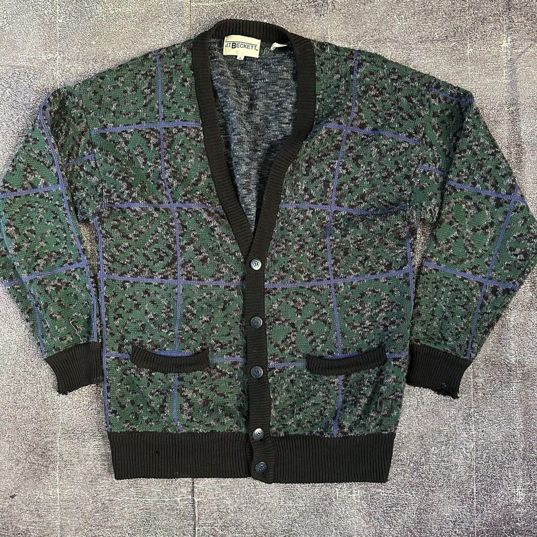 Men's Vintage 90's JT Beckett Saint Crest All Over Print Cardigan ...