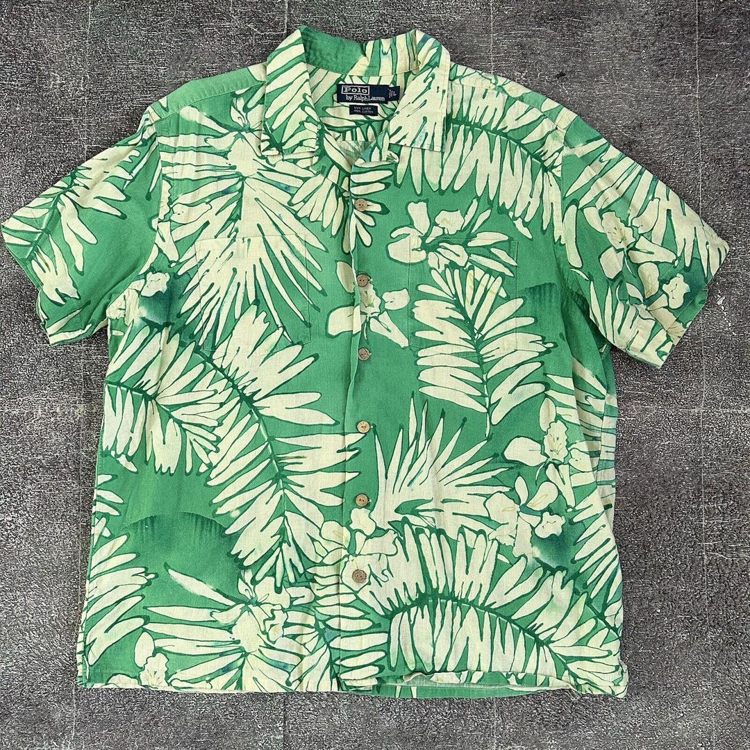 Men's Vintage 90s Polo Ralph Lauren Loop Collar Green Floral Hawaiian ...