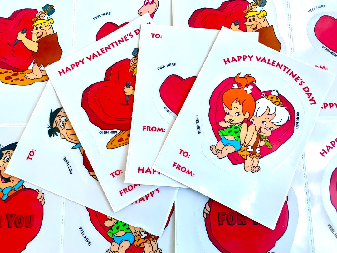 90s Rare Flintstones Valentines Day Window-cling Card Sets 4 Cards - Etsy