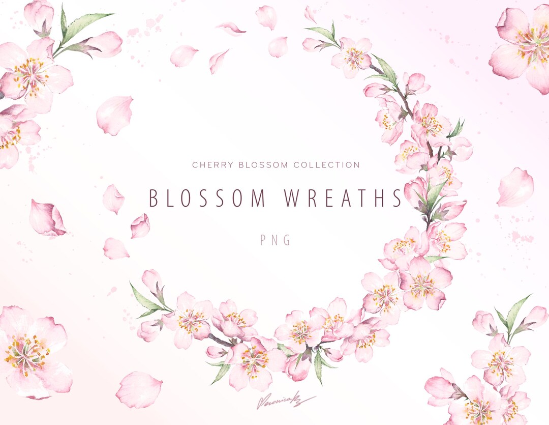 Watercolor Cherry Blossom Wreaths, PNG Clipart, Pink Floral DIY ...