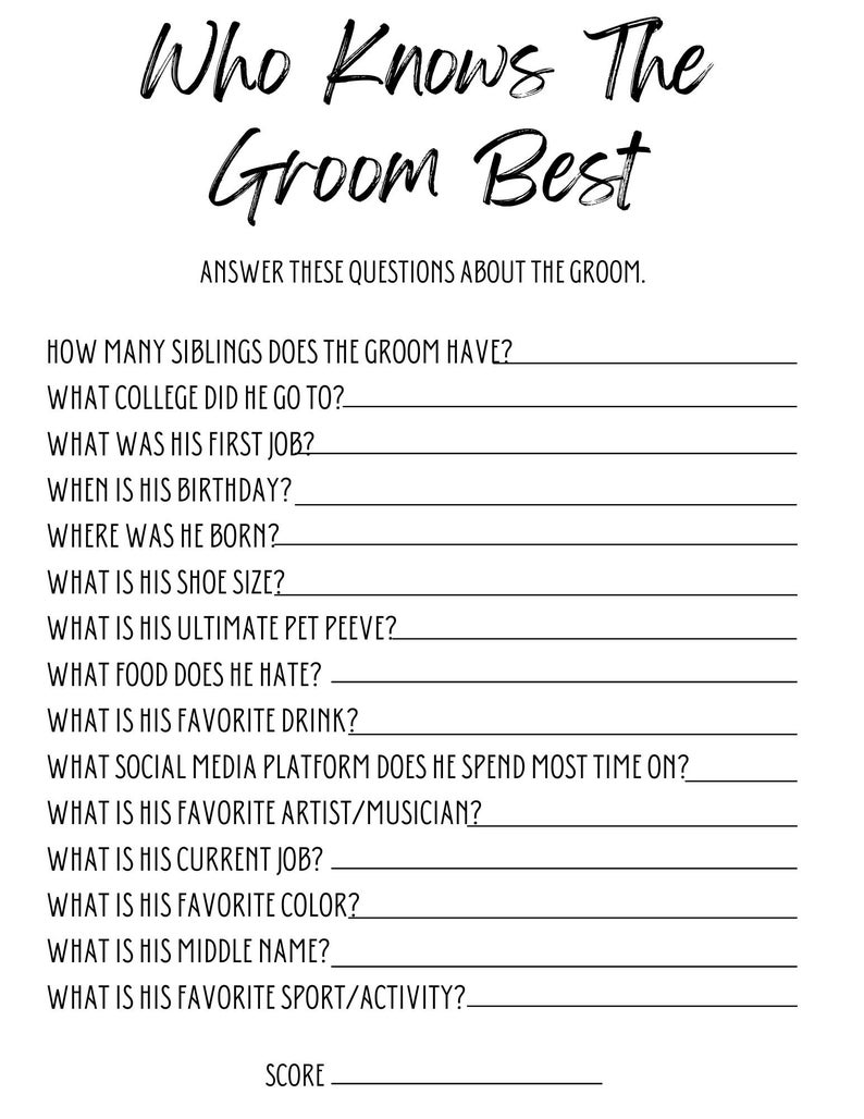 Who Knows the Groom Best Trivia Easy Printable Bridal - Etsy Australia