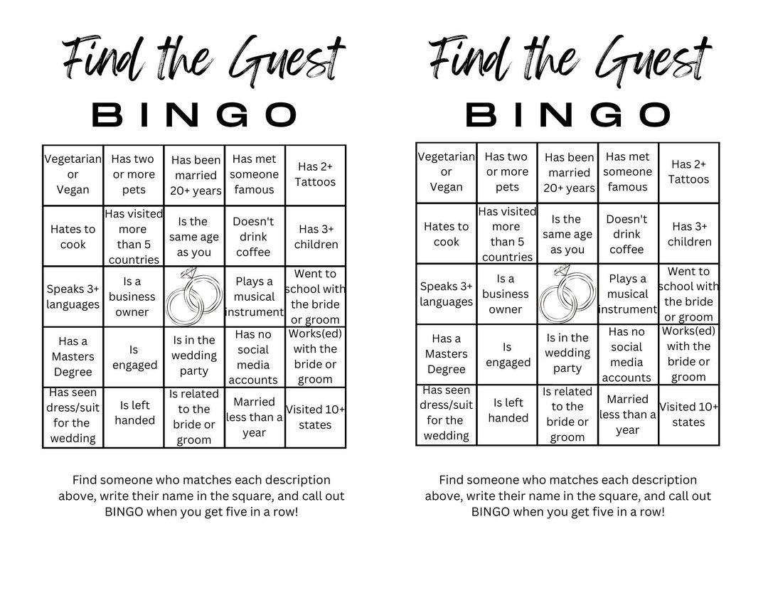 Find the Guest Bingo Easy Printable Bridal - Etsy