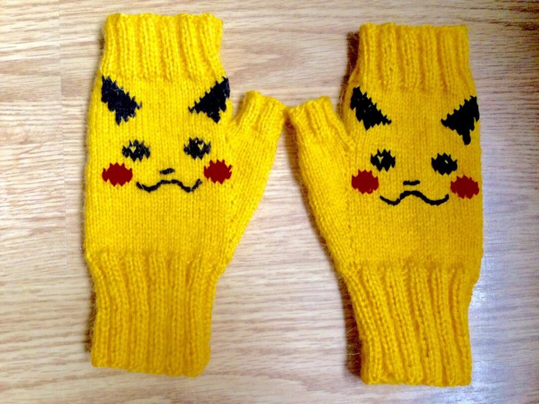 Pikachu Pokemon Inspired Fingerless Gloves, Knitted Mittens, Made to ...