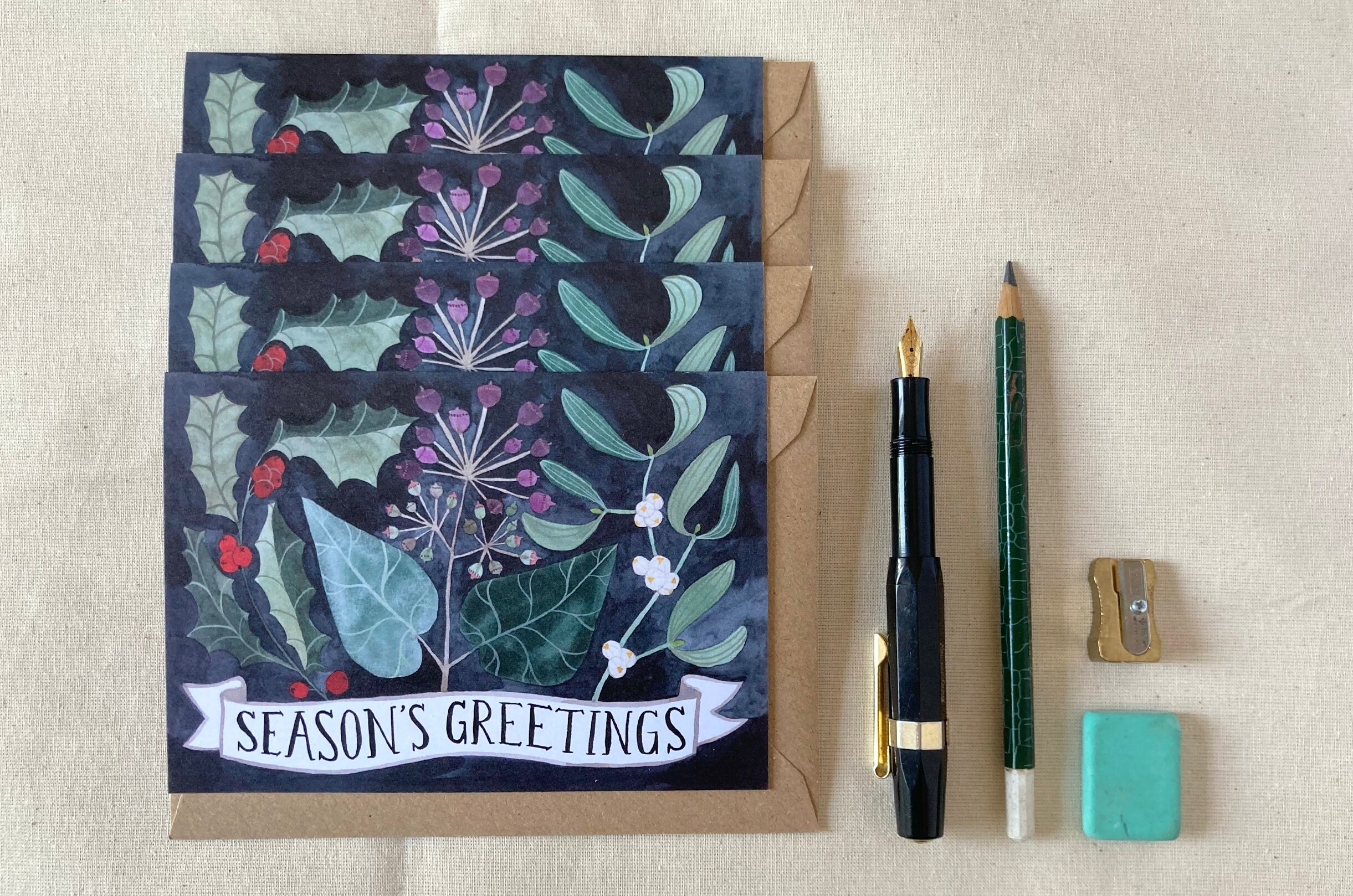 Christmas Card 'season's Greetings' - Etsy