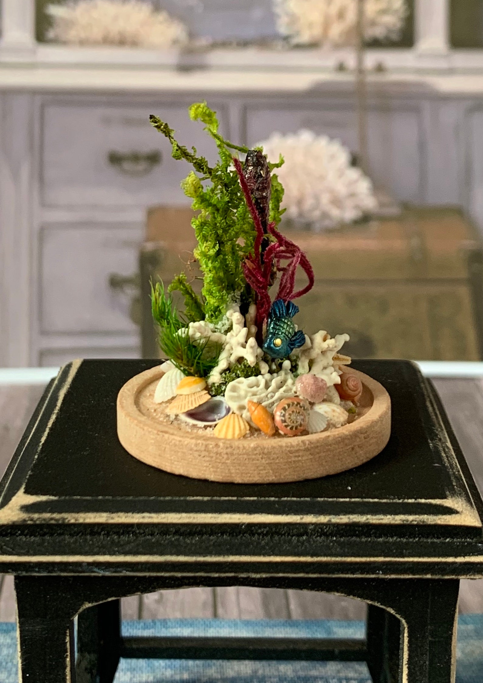 Miniature Seascape With Blue Fish and Purple Seahorse Under - Etsy