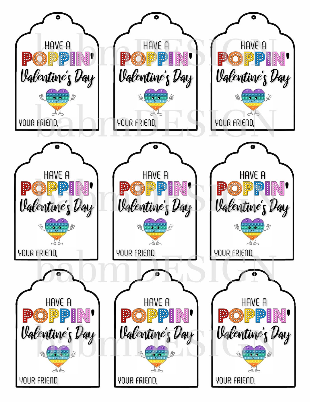 Valentine Printable Gift Tags, Pop It Gift Tags, Poppin' Valentines Day ...