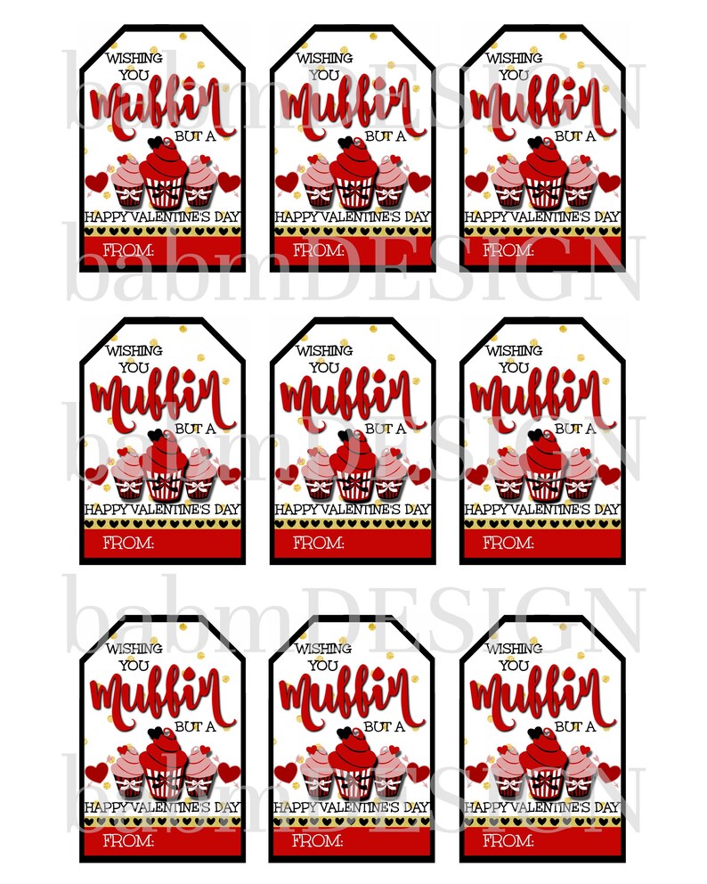 Valentine Printable Gift Tags, Muffin Mix Gift Tags, Muffin Valentines ...