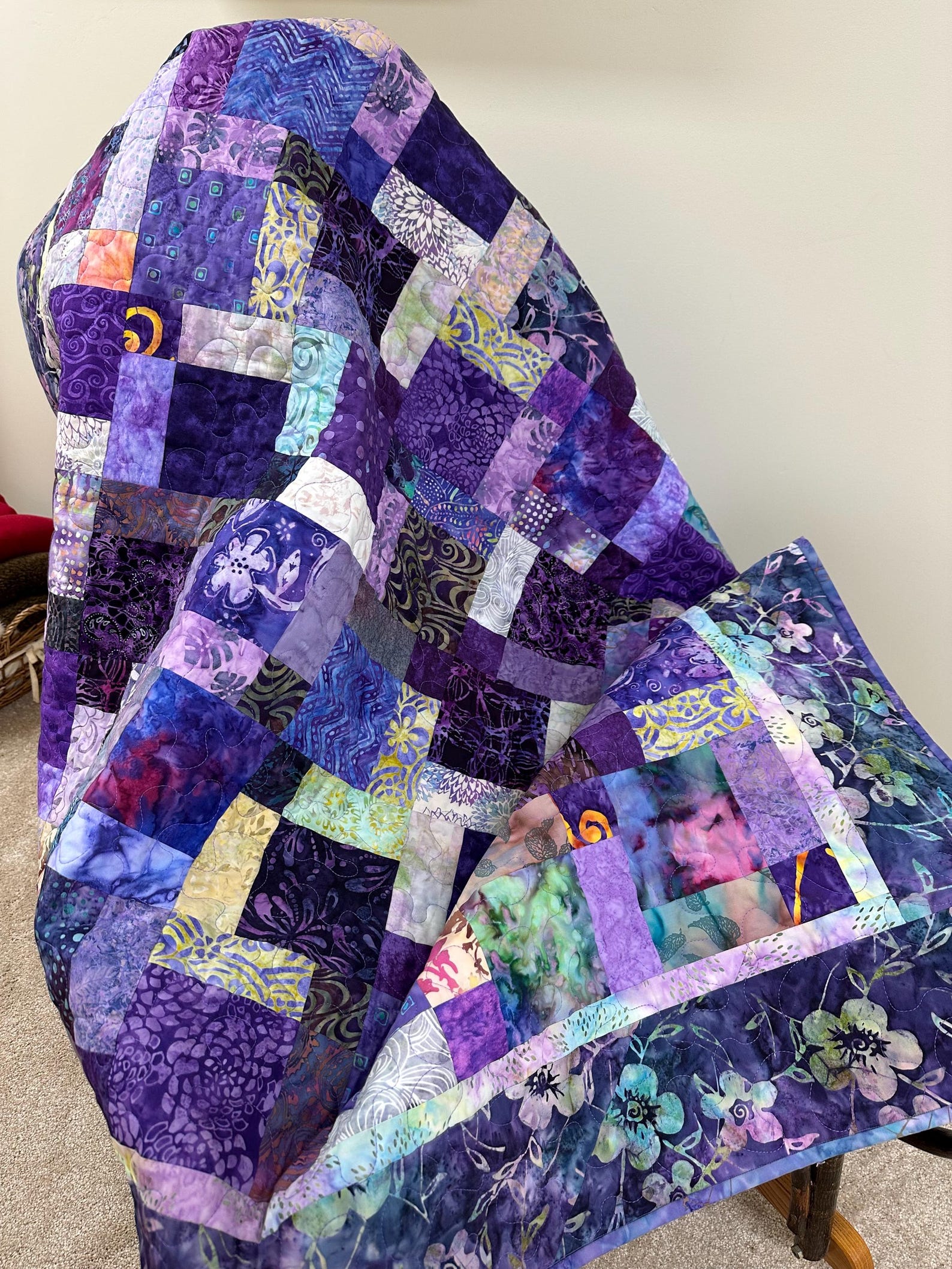 Purple Batik Patchwork Quilt: Handmade Cotton Sofa Throw Blanket 57x70 ...