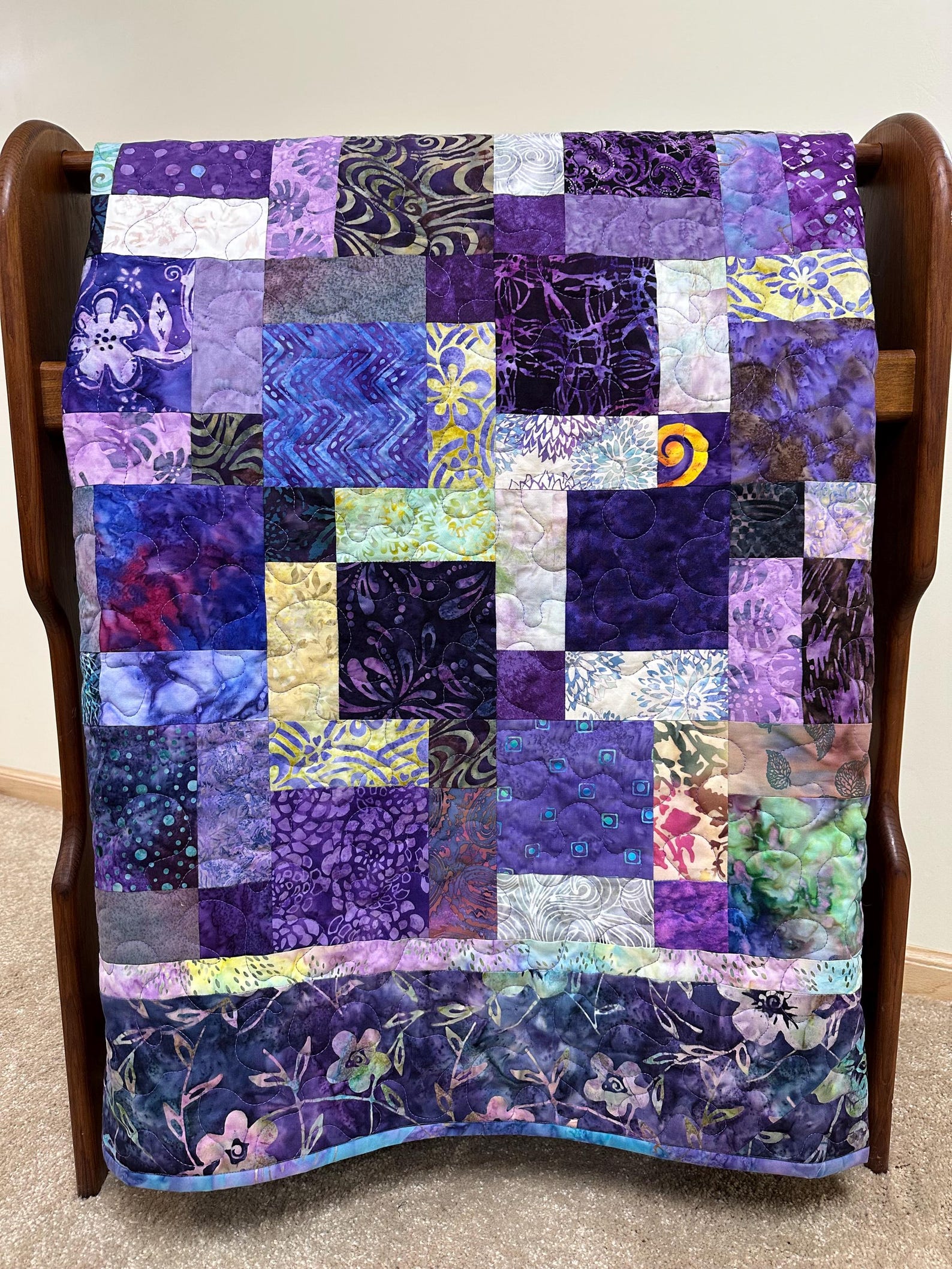 Purple Batik Patchwork Quilt: Handmade Cotton Sofa Throw Blanket 57x70 ...