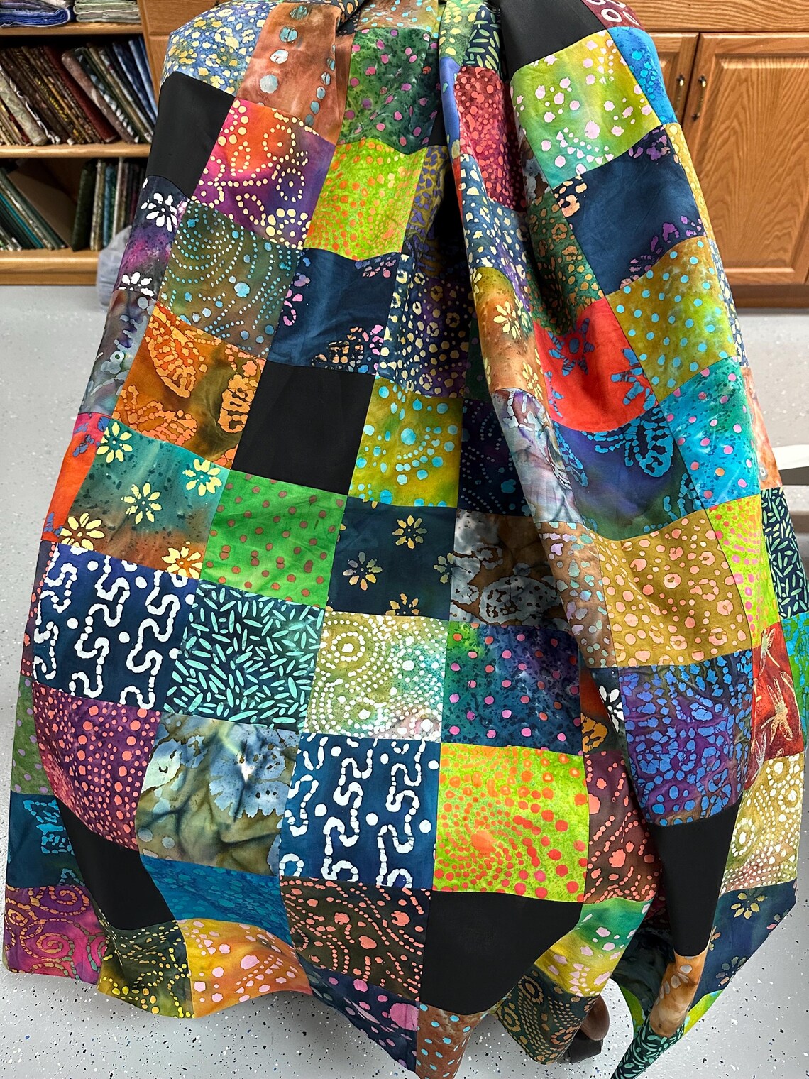 Vibrant Handmade Batik Unfinished Quilt Top: Multi-color Pieced ...