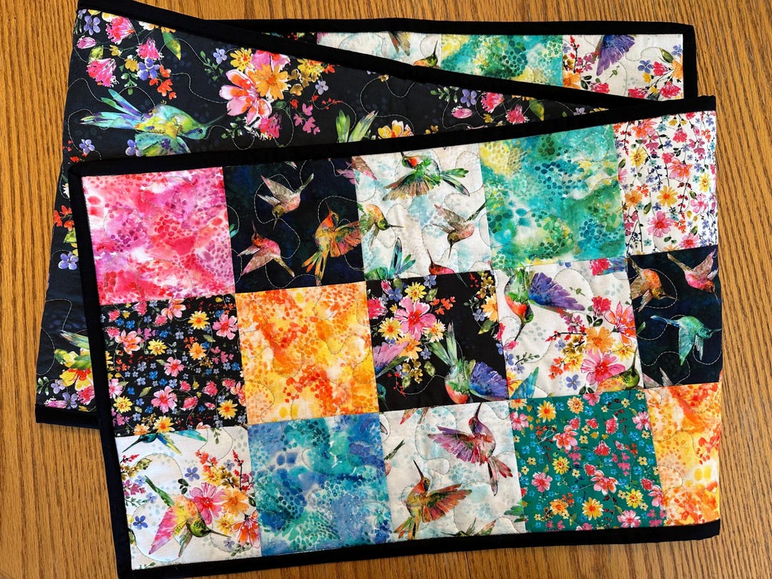 Reversible Quilted Table Runner: Hummingbirds & Flowers, 13 X 60 ...