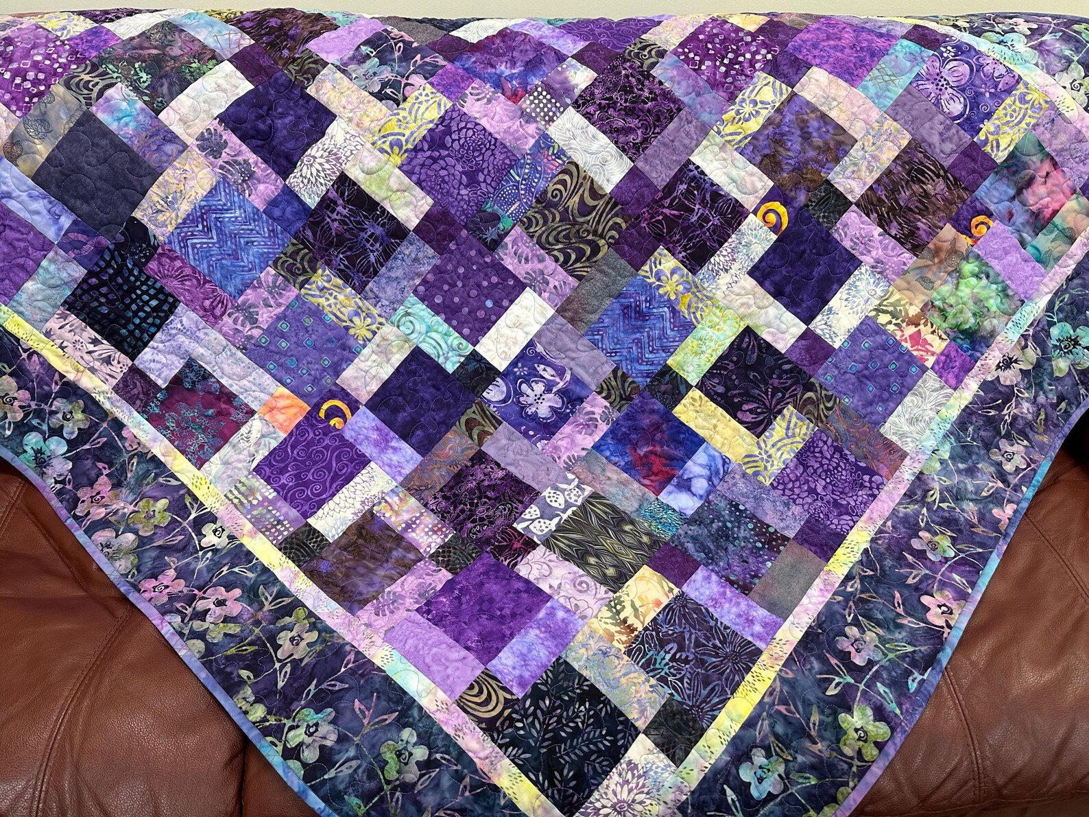 Purple Batik Patchwork Quilt: Handmade Cotton Sofa Throw Blanket 57x70 ...