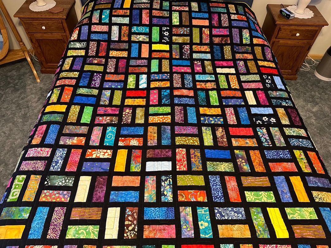 Handmade Full Size Quilt in Bold Multi-color Batiks, 78 X 90, Homemade ...