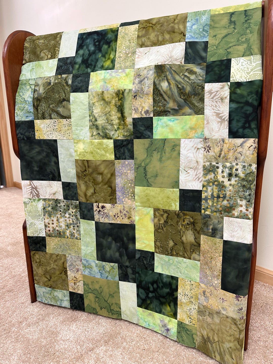 Unfinished Green Batik Quilt Top: Lap/sofa Throw Size 45x58 Inches ...