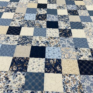 Blue and Cream Patchwork Quilt Handmade 59" X 72" Throw Couch Sofa Lap ...