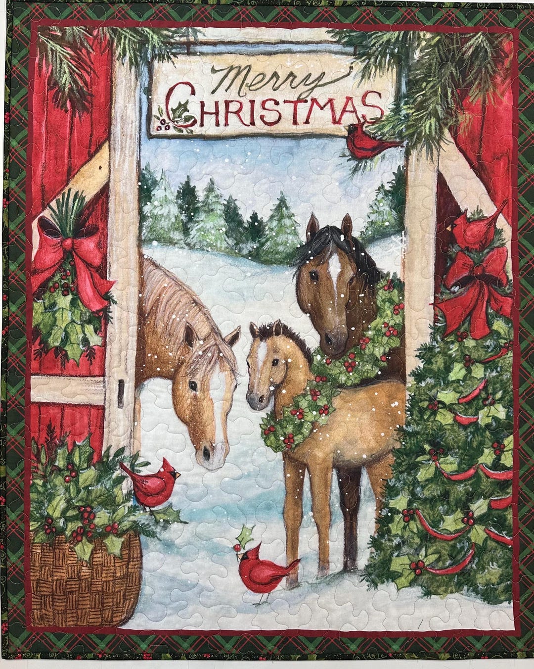Handmade Christmas Quilt: Horses, Holiday Wall Hanging, Susan Winget ...