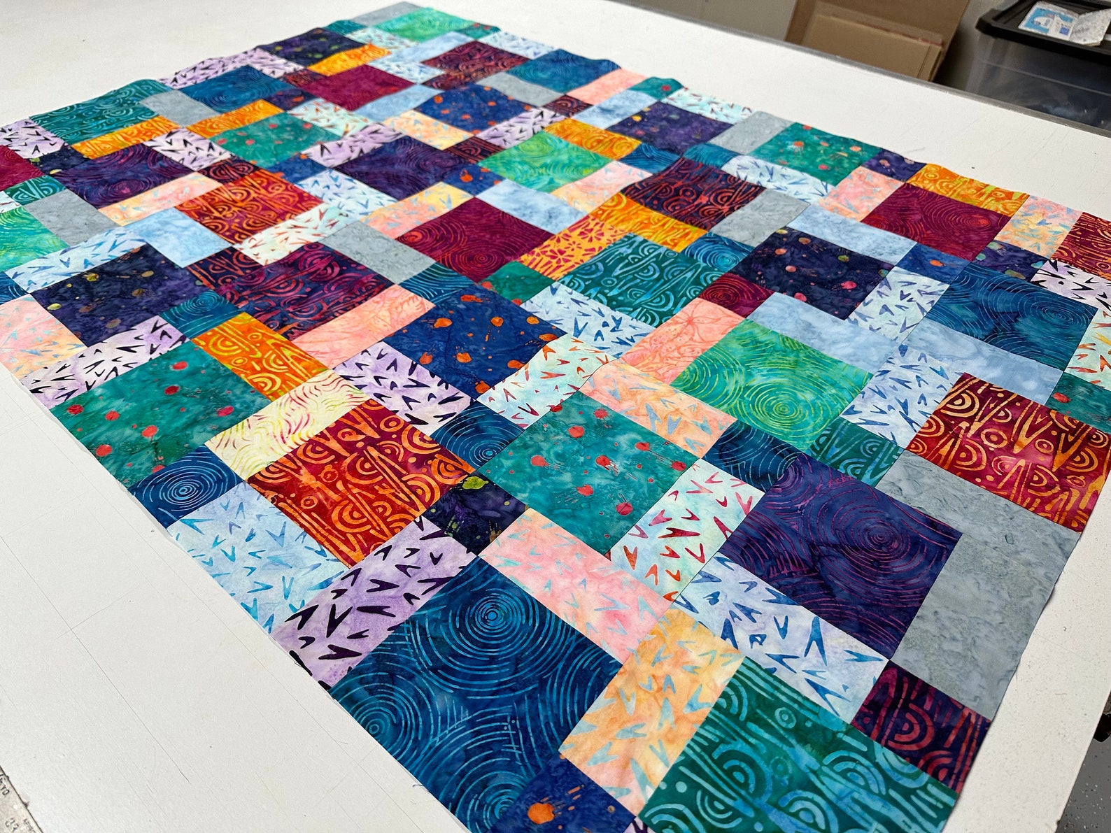 Colorful Handmade Baby Quilt Top: Modern Patchwork Design, Ready to ...