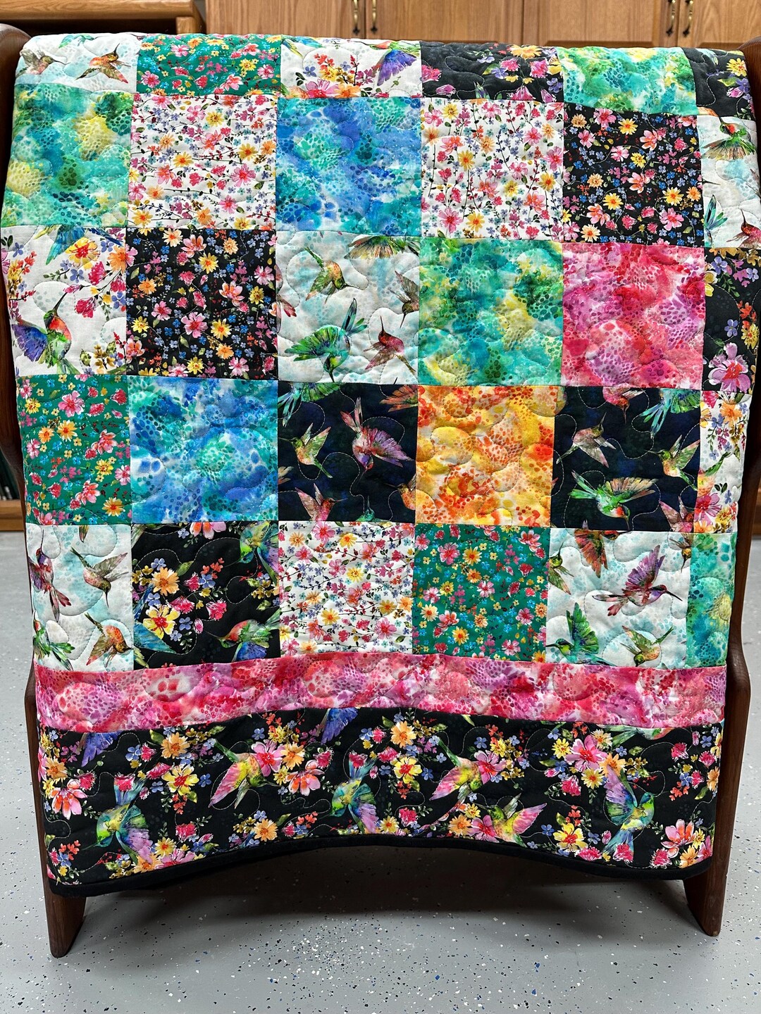 Hummingbirds Patchwork Quilt Handmade 58" X 72" Throw Couch Sofa Lap ...