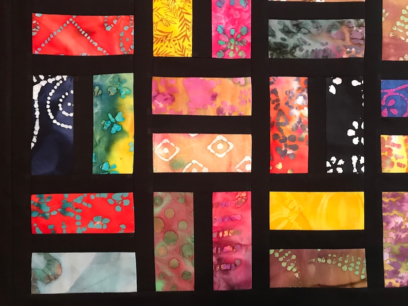 Batik Unfinished Quilt Top With Bold Multi-color Batiks Lap | Etsy