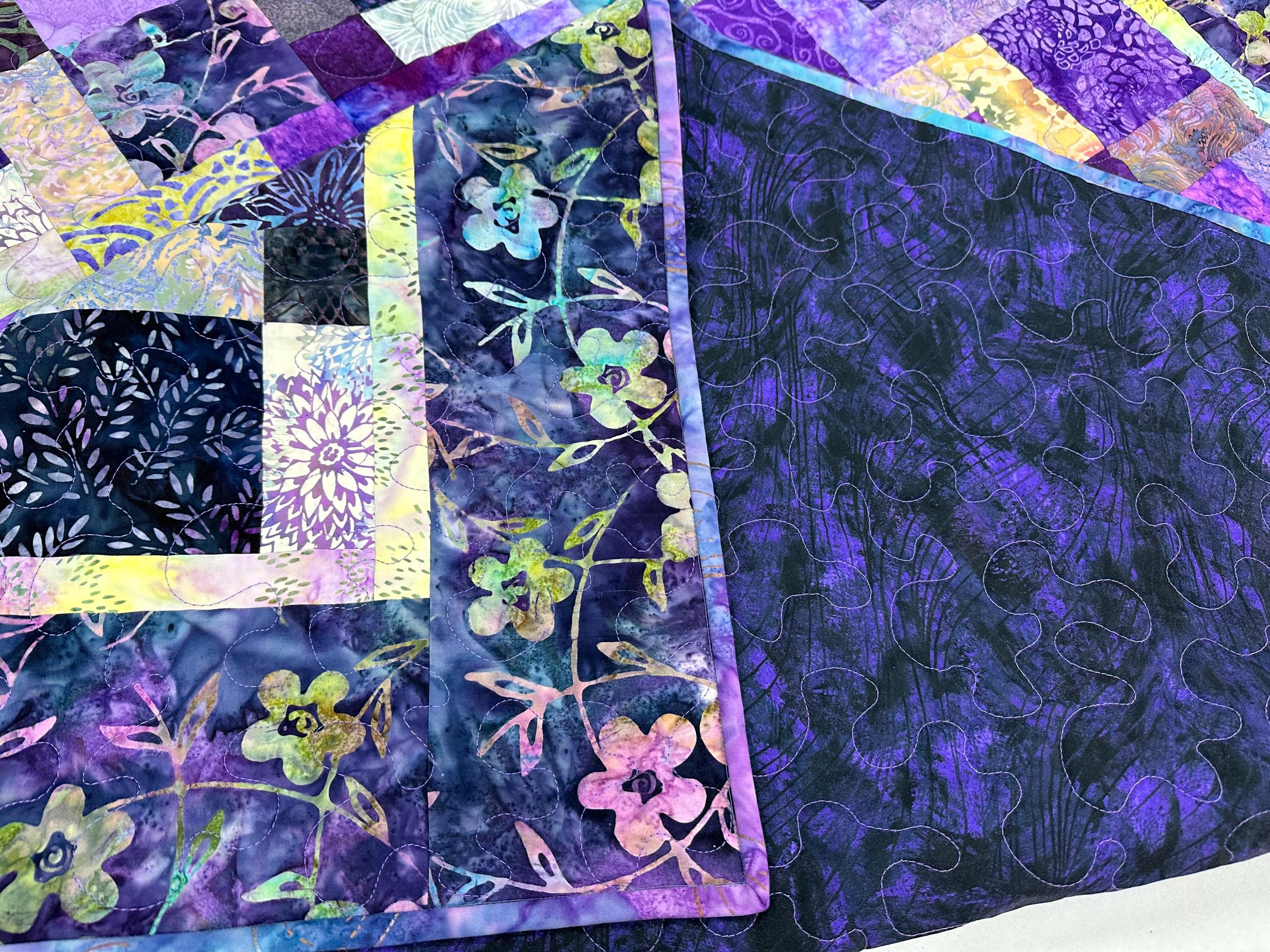 Purple Batik Patchwork Quilt: Handmade Cotton Sofa Throw Blanket 57x70 ...