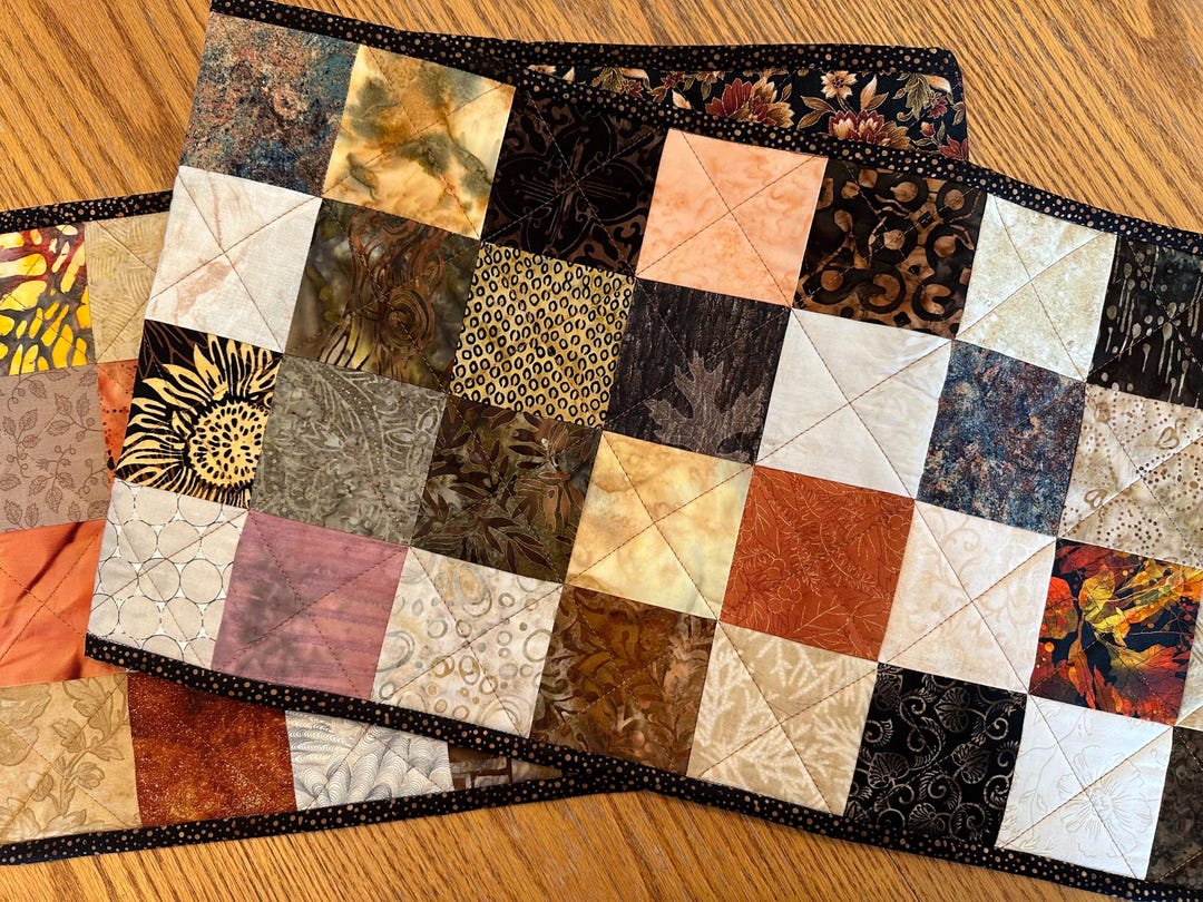 Fall Quilted Table Runner, Black, Brown, Tan, 12 X 61, Autumn Handmade ...
