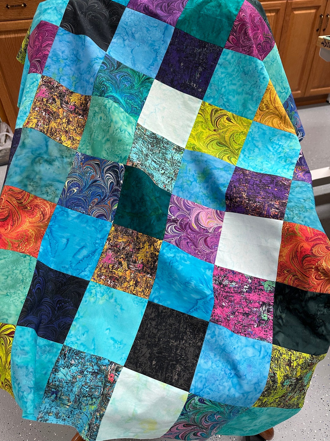 Handmade Batik Patchwork Unfinished Quilt Top: Rainbow Cotton Throw ...