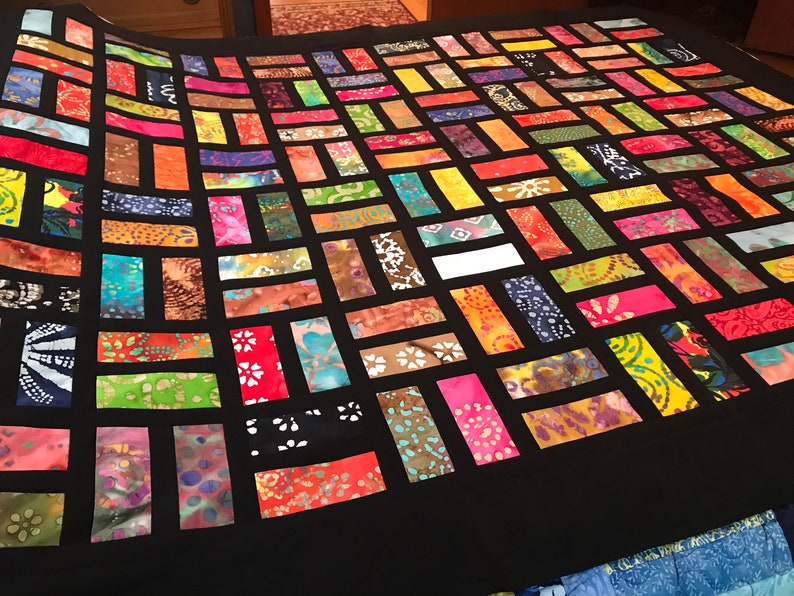 Batik Unfinished Quilt Top With Bold Multi-color Batiks Lap - Etsy