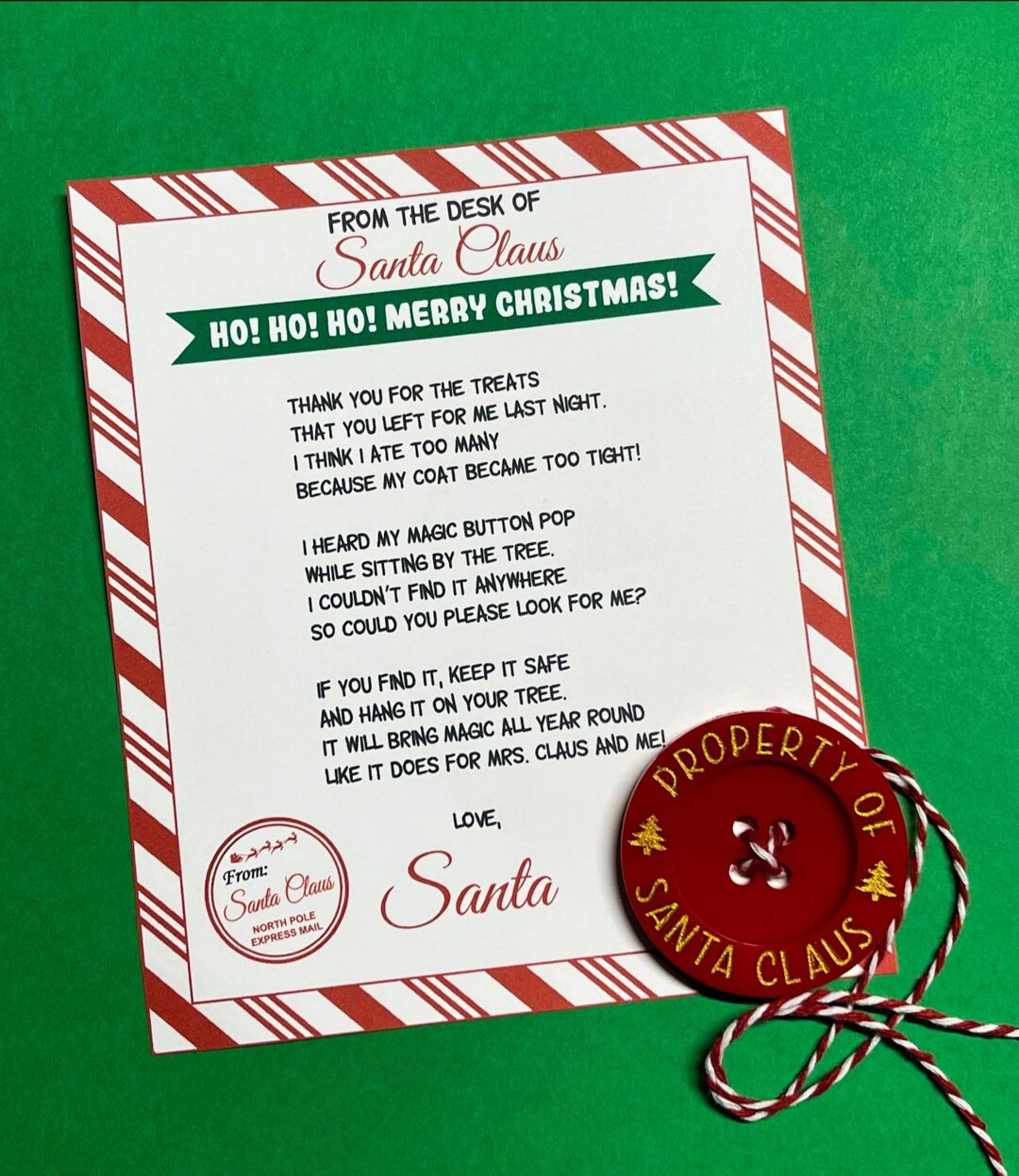 Santa Button. Santa Missing Button Letter. - Etsy