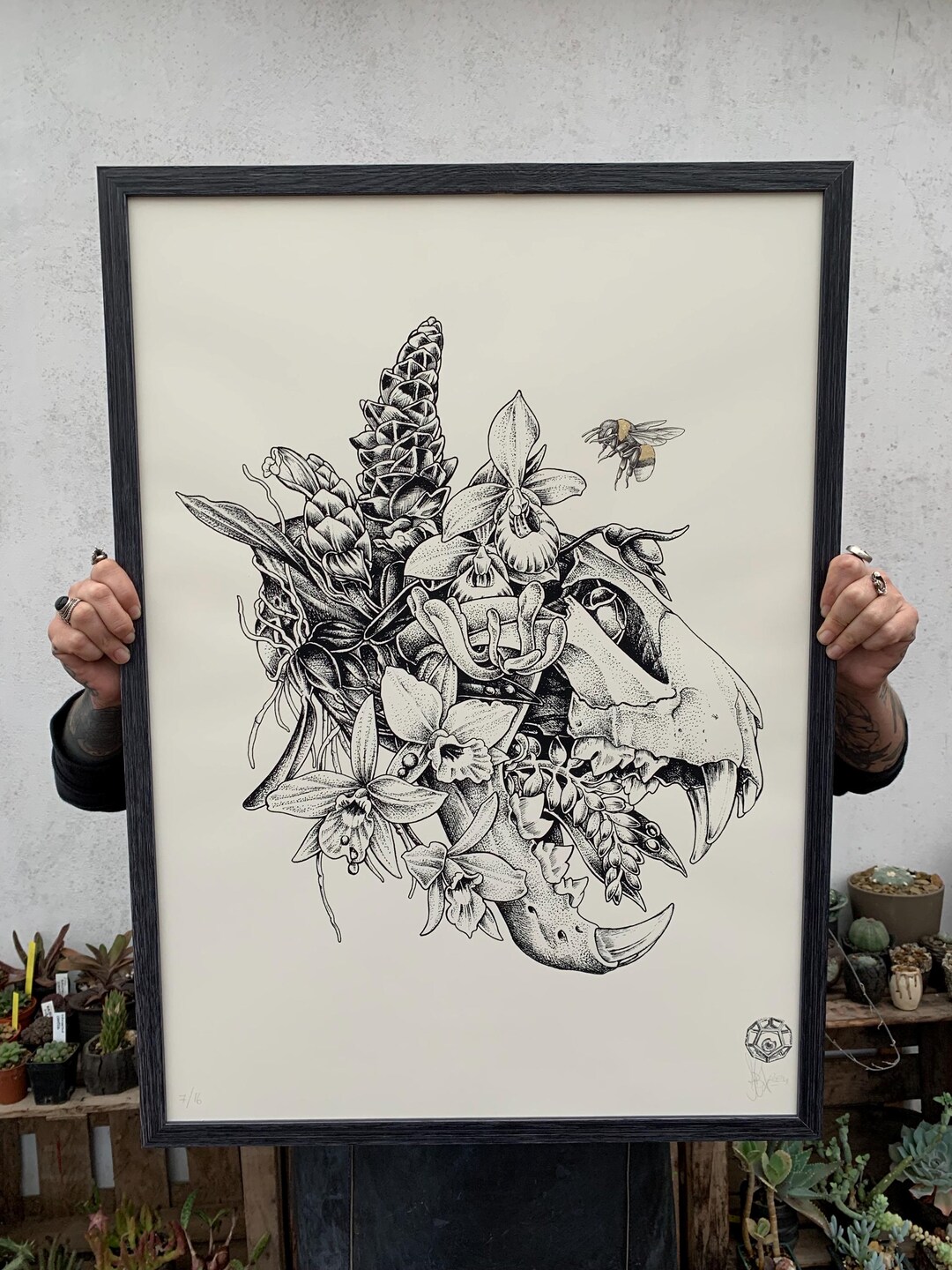 OCELOT Silkscreen Print . Mexican Felines and Plants Serie . Bumble Bee ...