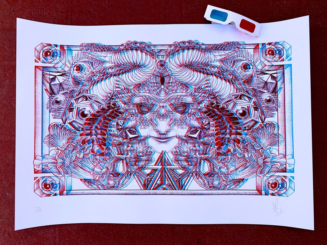 3D Anaglyph Print . Psychedelic Wall Art Silkscreen Poster - Etsy