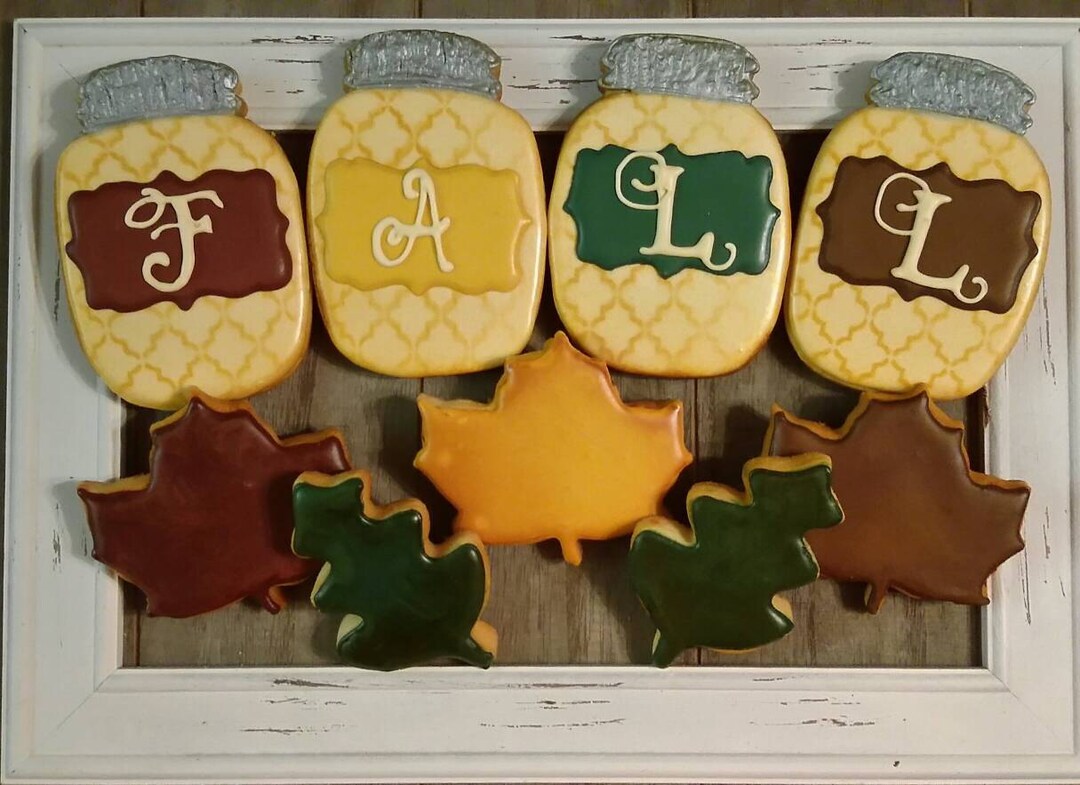 Fall Mason Jar Cookies With Fall Leaves - One Dozen - Etsy