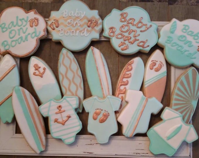 Baby on Board Surf Cookies One Dozen - Etsy
