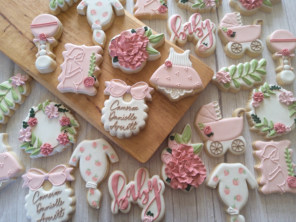 Floral and Greenery Baby Shower Baby Shower Cookies - One Dozen - Etsy