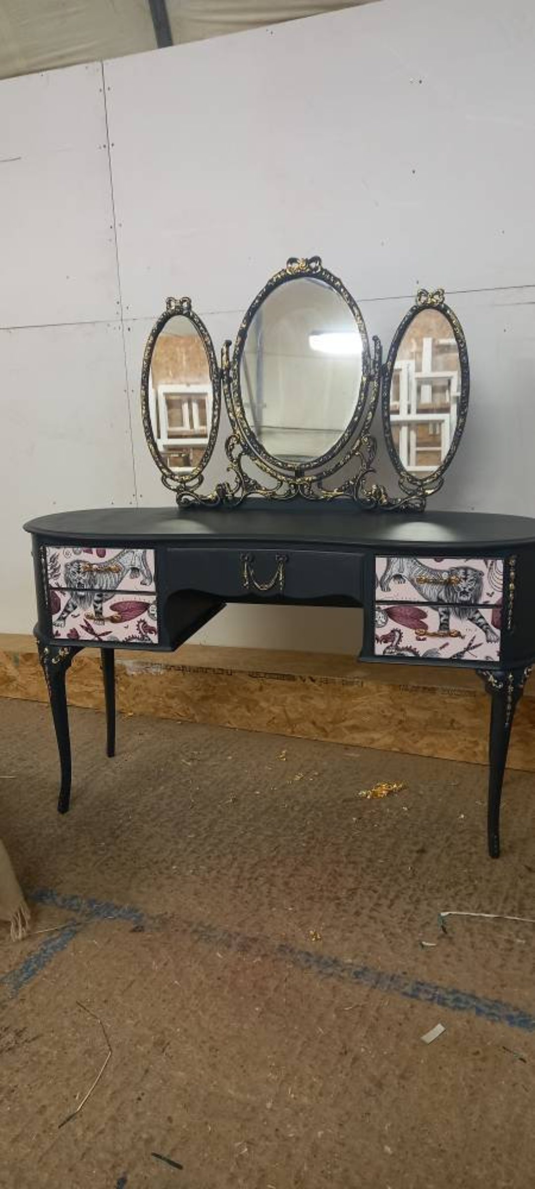 French Style Dressing Table. Grey and Pink Painted Upcycled Furniture ...