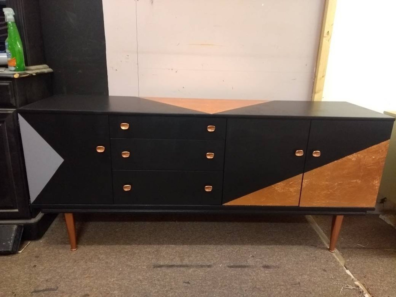 Midcentury Sideboard With a Geometric Design. Upcycled - Etsy