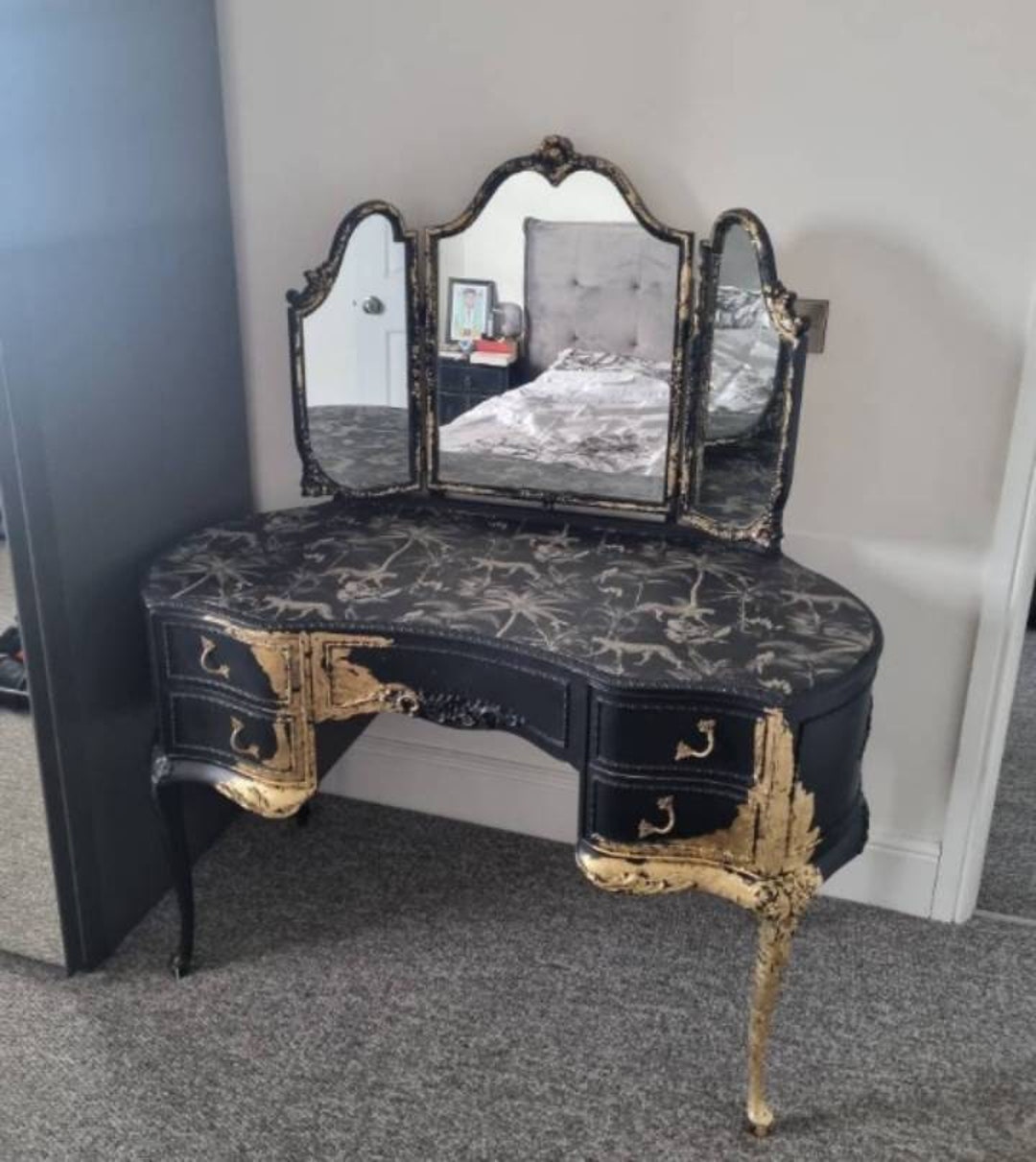 Dressing Table or Office Desk Black and Gold Painted Upcycled Bedroom ...