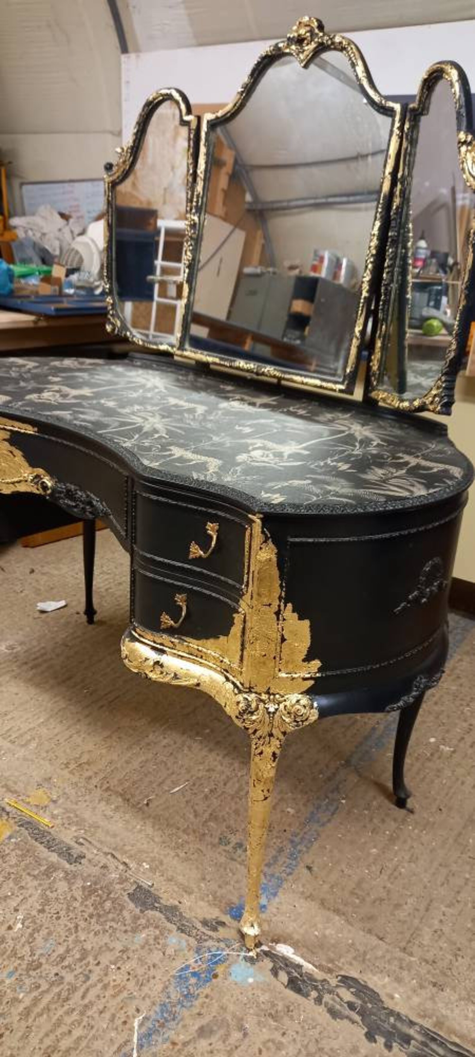Dressing Table or Office Desk Black and Gold Painted Upcycled | Etsy UK
