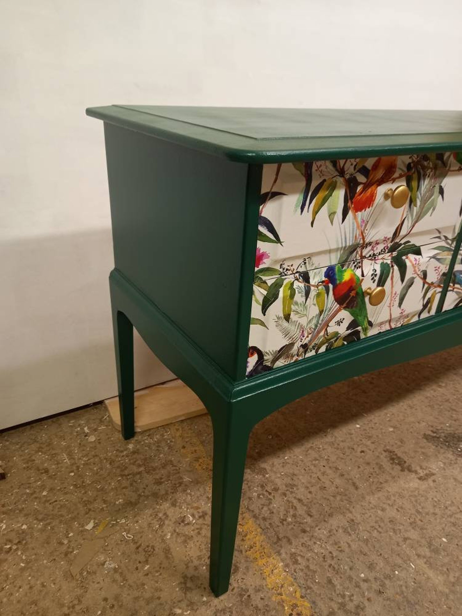 Stag Dressing Table. Green Tropical Parrot Painted Upcycled Bedroom ...