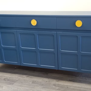 Midcentury Retro Nathan Squares Sideboard. Blue Yellow Painted Upcycled ...