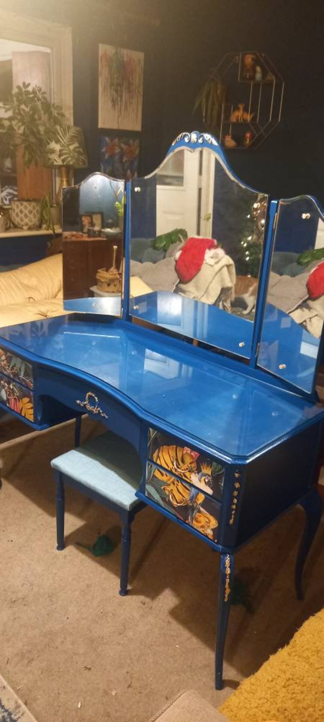 Olympus French Style Dressing Table. Teal and Tropical Print. Upcycled ...