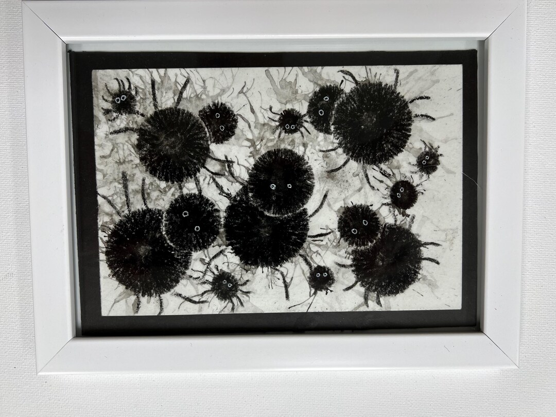 Fuzzball Shaped Spiders, Watercolor Drawing Framed Glass - Etsy